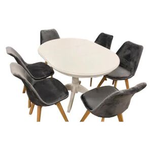 SET MASA EXTENSIBILA CU 6 SCAUNE TAPITATE CATIFEA NEAGRA, 90CM ...